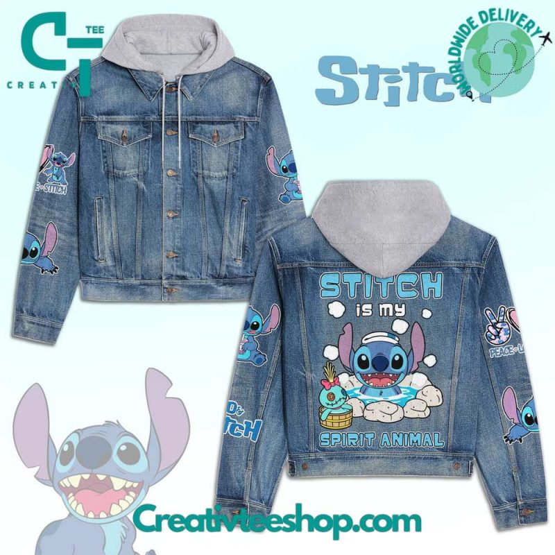 Stitch is my Spirit Animal Hooded Denim Jacket - Creativteeshop