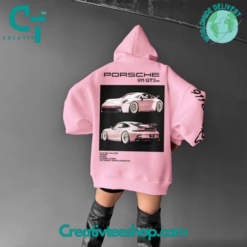 Unisex Oversized Porsche 911 GT3 RS Car Pink Hoodie - Creativteeshop