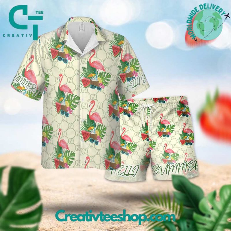 Gucci "Tropical Plant And Flamingo" Summer 2024 Hawaiian Set ...