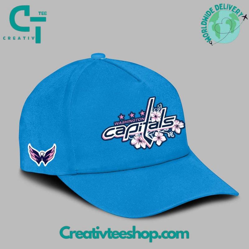 NHL Washington Capitals Cherry Blossom Blue Cap - Creativteeshop NHL Washington Capitals Cherry Blossom Blue Cap - Creativteeshop