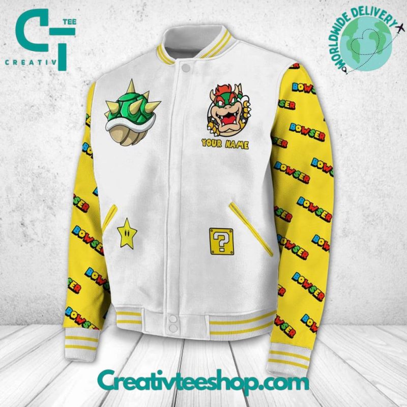 Super Mario Bowser Custom Name Baseball Jacket - Creativteeshop