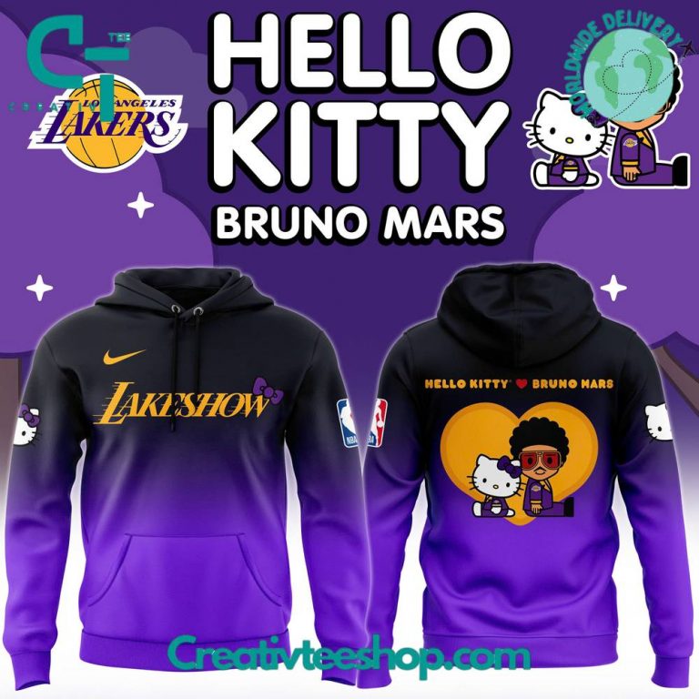 Los Angeles Lakers 2024 Bruno Mars x Hello Kitty Collab Hoodie ...